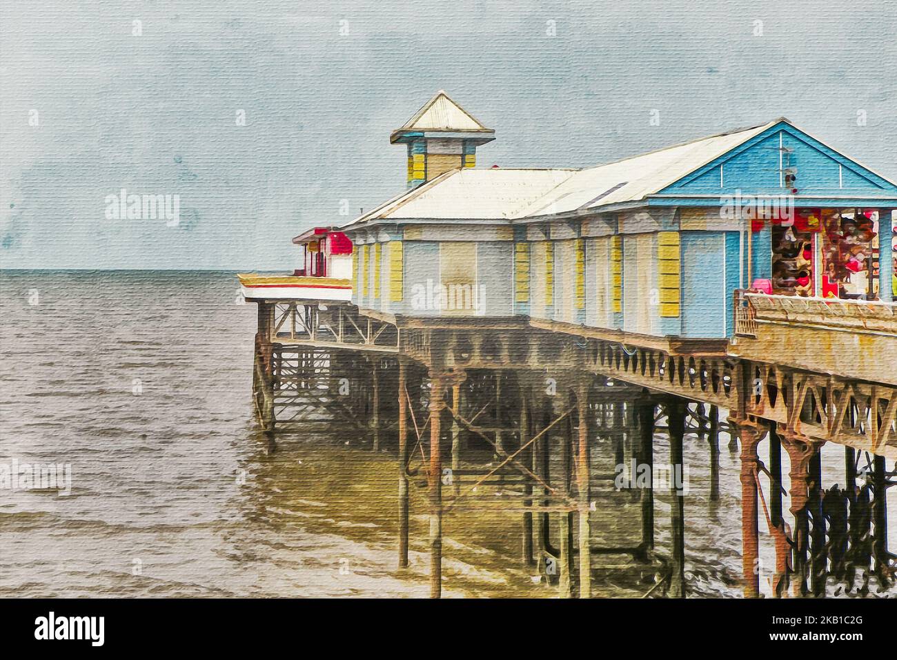 Watercolor painting on canvas. Blackpool England. Travel illustration ...