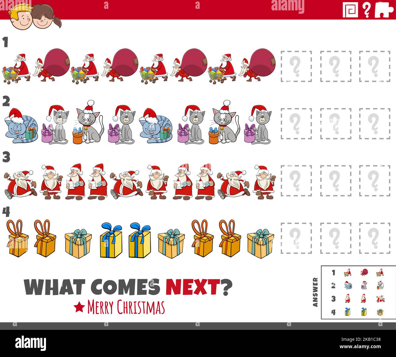 Cartoon illustration of completing the pattern educational task for ...