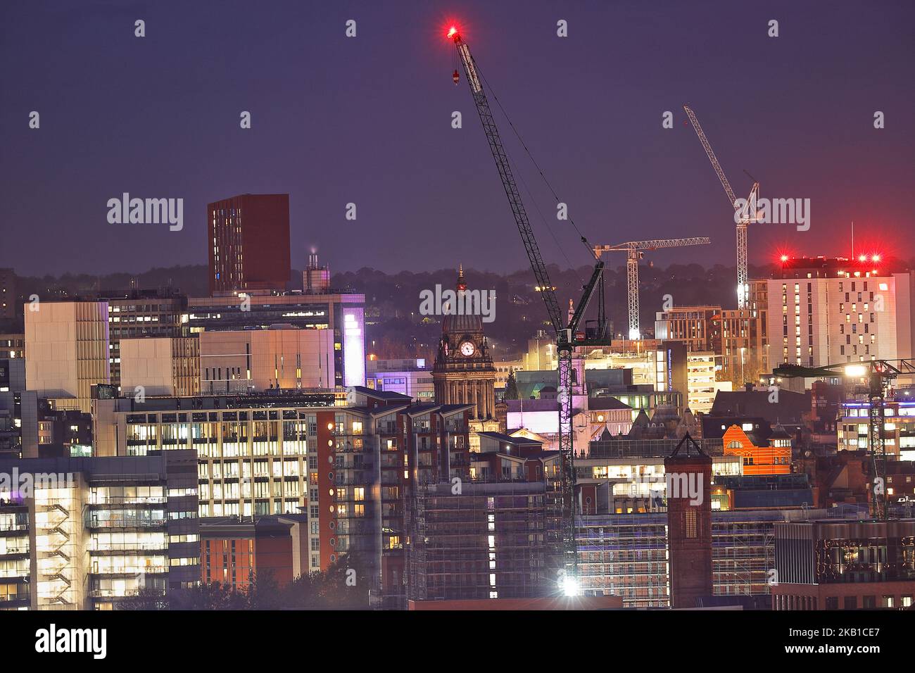 A view of Leeds City Centre with Leeds Town Hall Clock Tower pictured ...