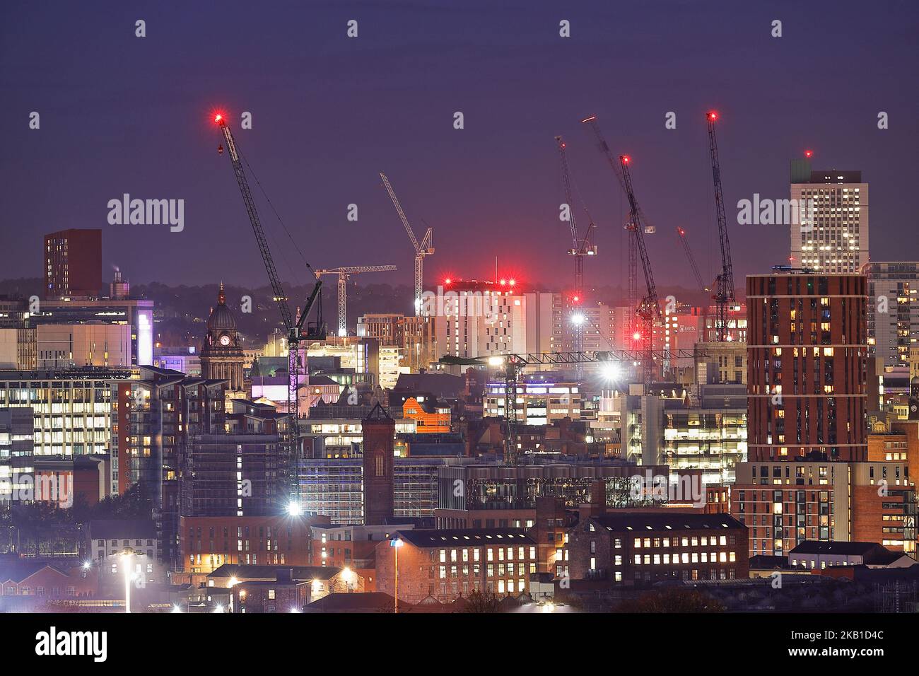 A view of Leeds City Centre with many tower cranes on various ...