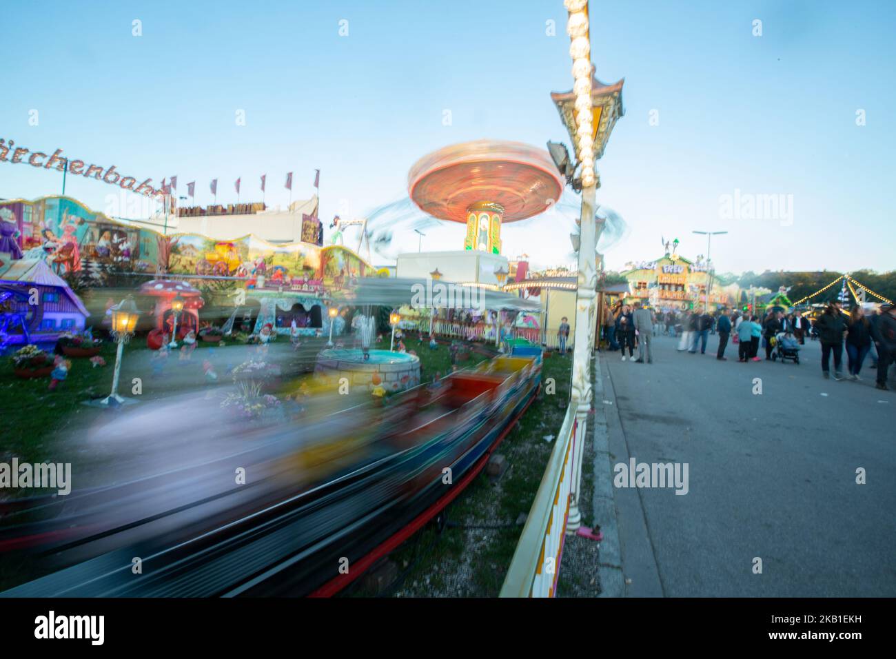 A colorful fairground ride on Day 4 of the Oktoberfest. The Oktoberfest ...