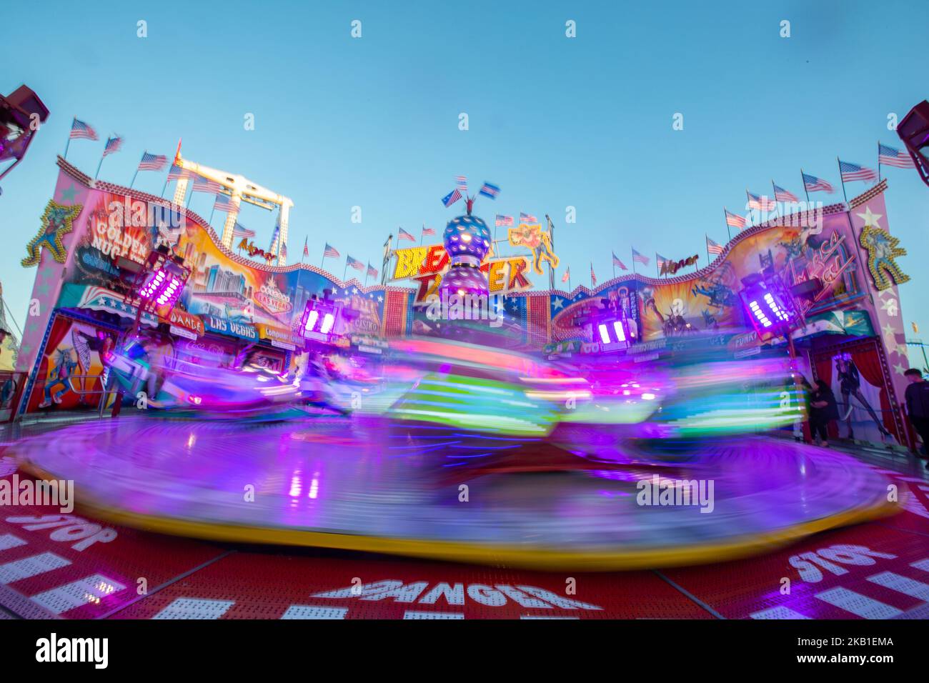 A colorful fairground ride on Day 4 of the Oktoberfest. The Oktoberfest ...