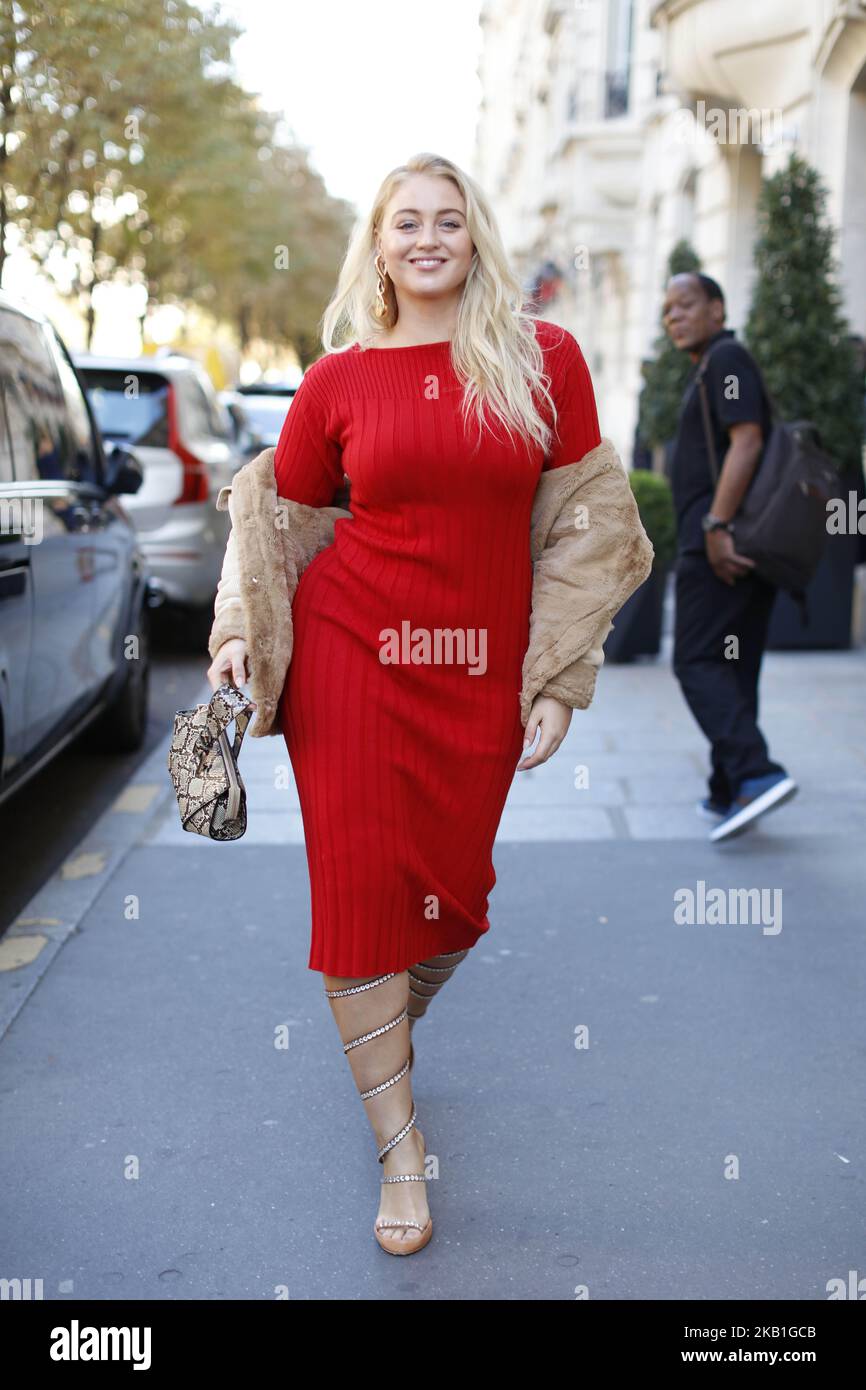Model Iskra Lawrence poses in Paris, France, on September 27, 2018 ...
