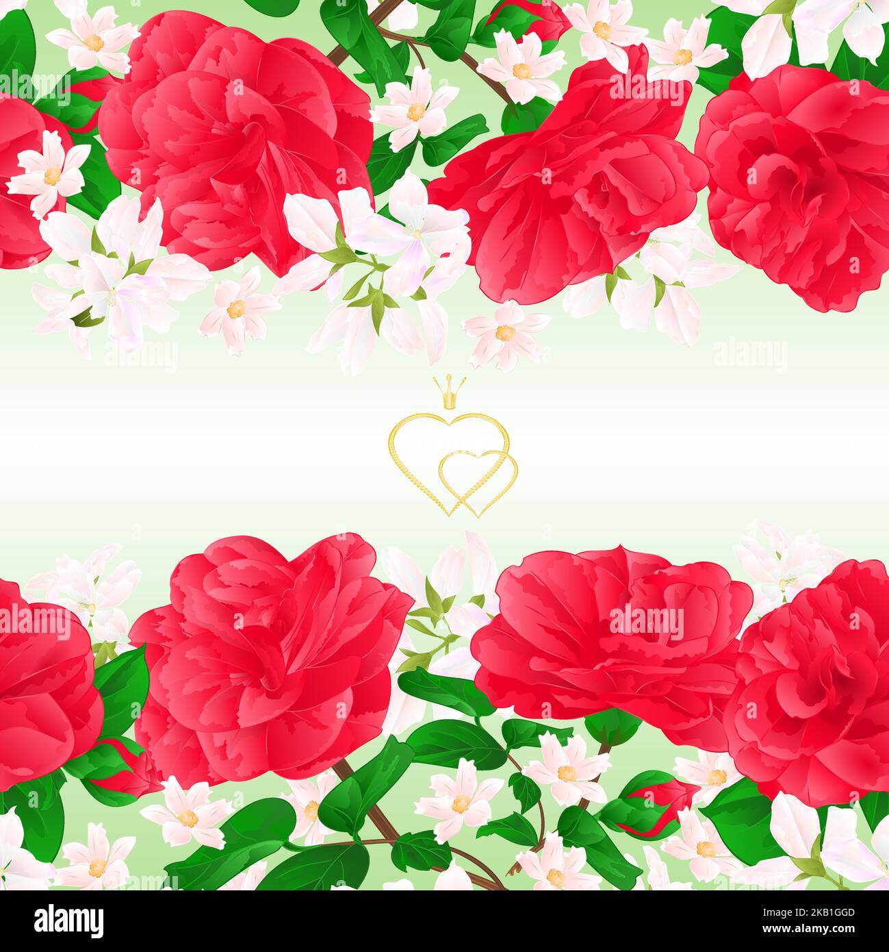 Floral border seamless horizontal background with flowers Camellia ...