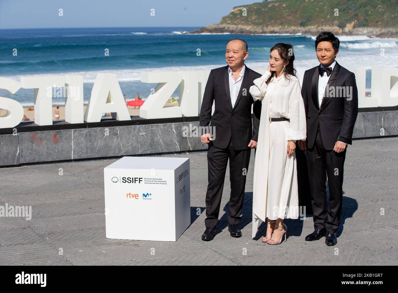 (L-R) Director Jie Liu, actress Mi Yang and actor Jingfei Guo attends ...