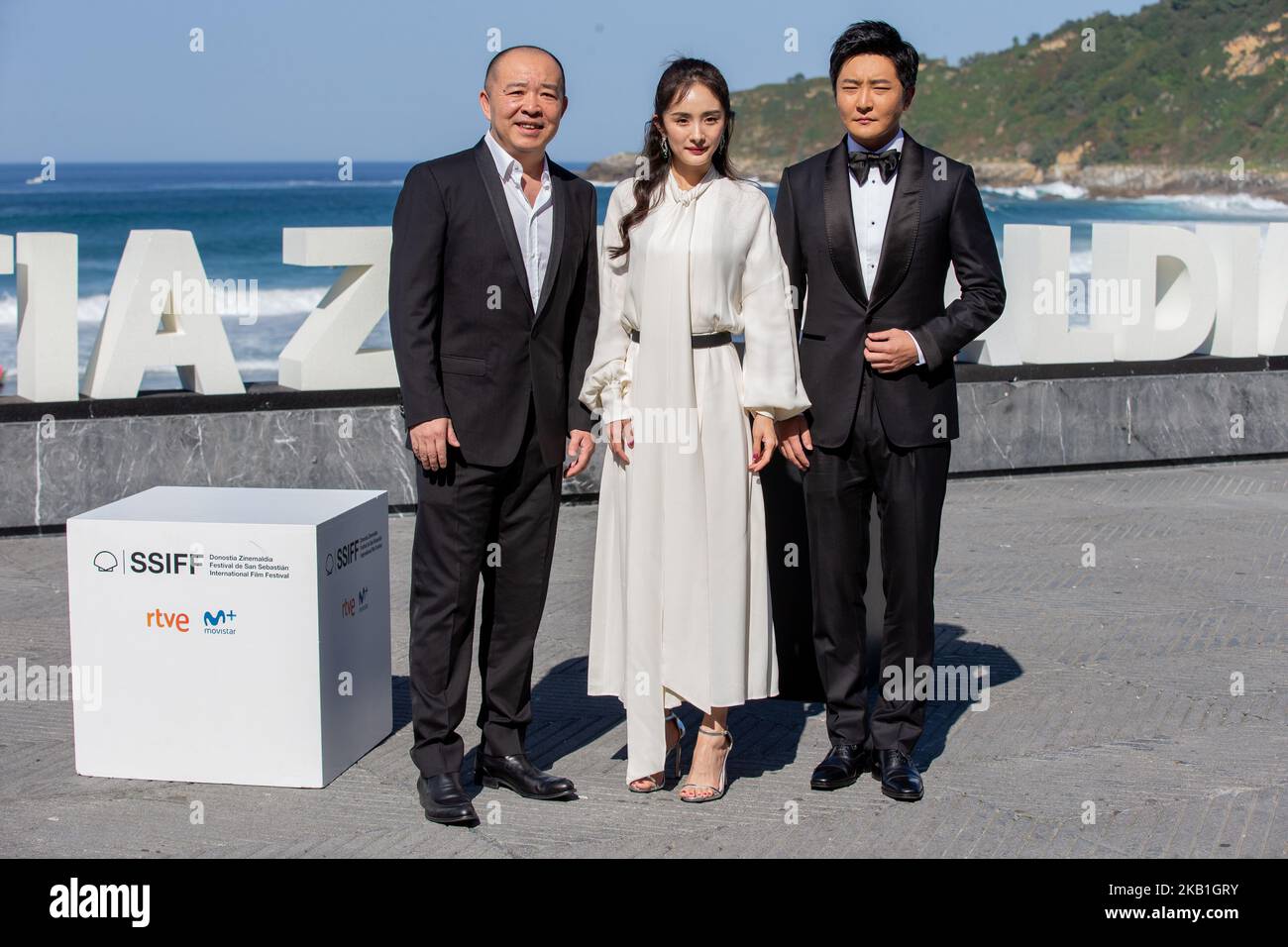 (L-R) Director Jie Liu, actress Mi Yang and actor Jingfei Guo attends ...