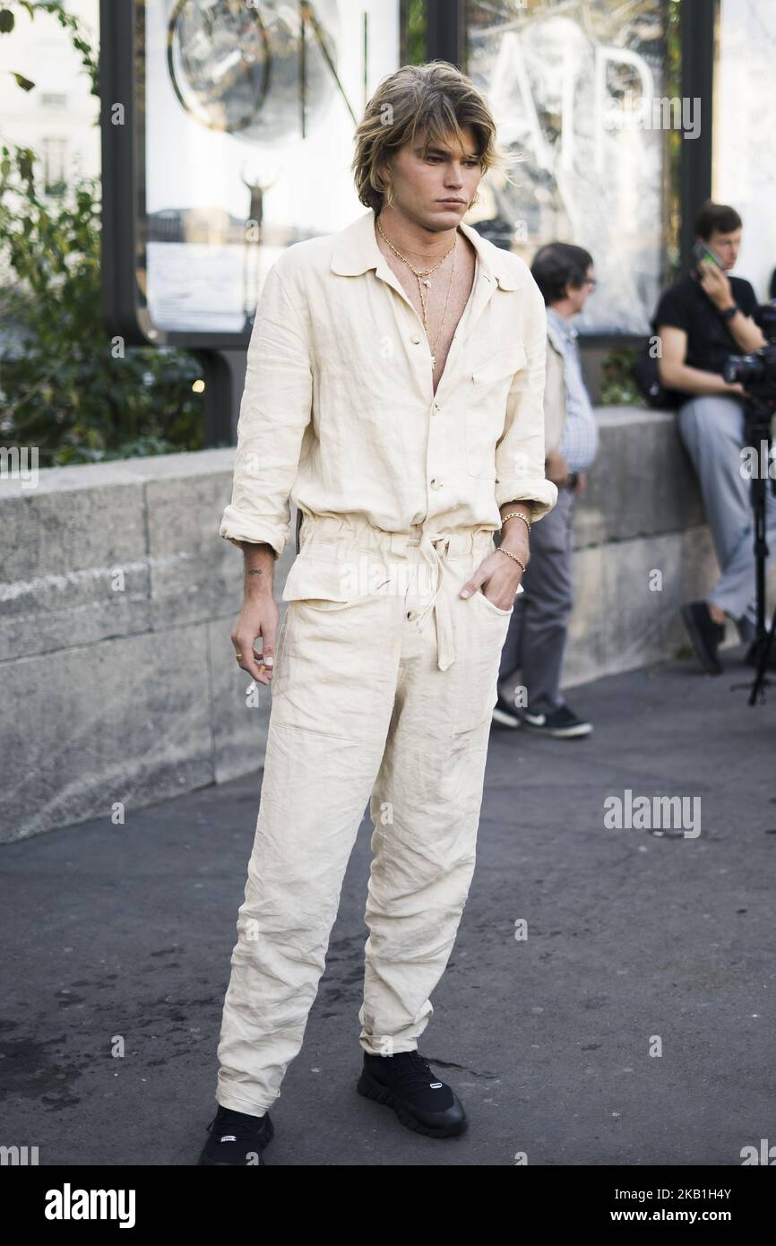 Jordan Barrett seen in the streets of Paris during Paris Fashion Week ...