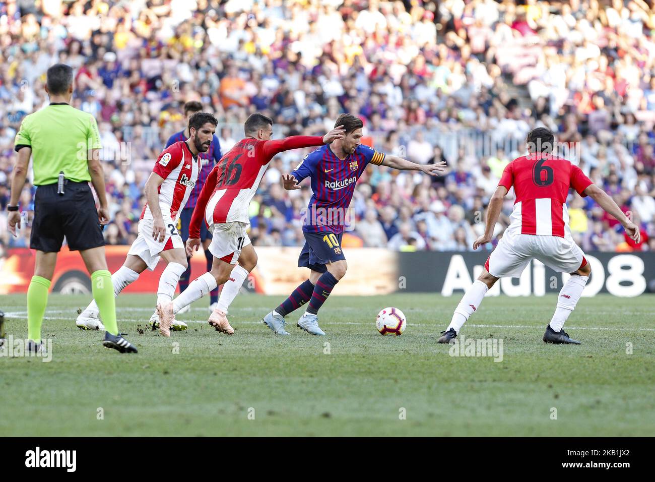 FC Barcelona forward Lionel Messi (10), Athletic Club midfielder Raul ...