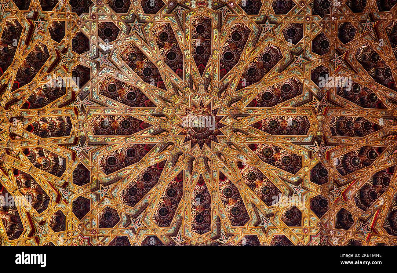 Ornate mosaic pattern adorns the ceiling inside the Hassan II Mosque in ...