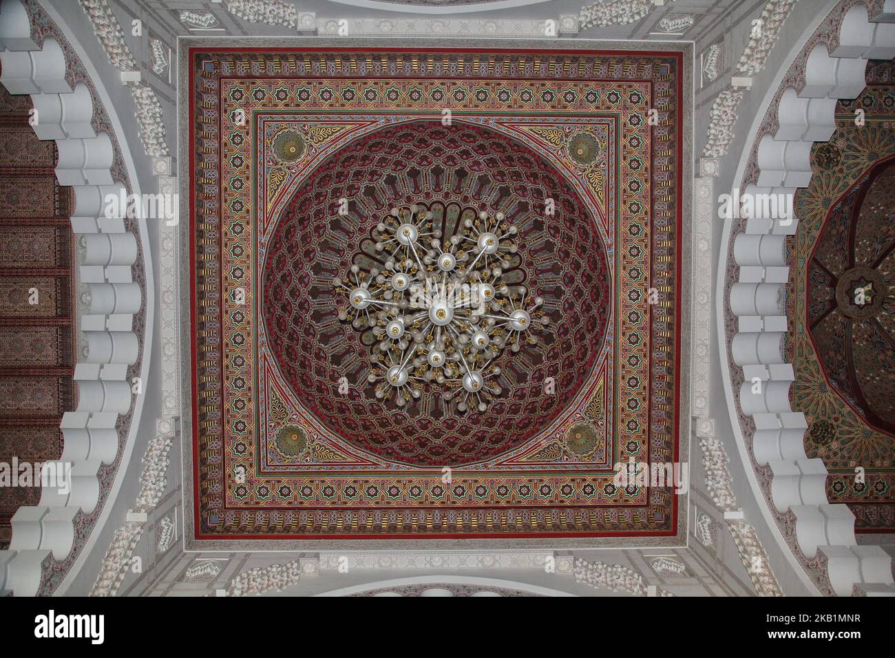Ornate mosaic pattern adorns the ceiling inside the Hassan II Mosque in ...