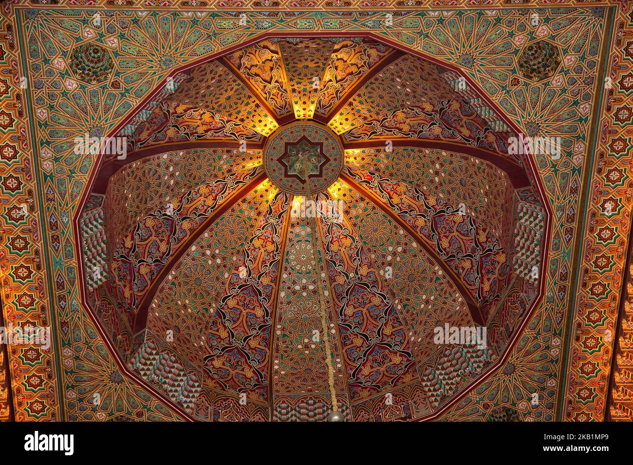 Ornate mosaic pattern adorns the ceiling inside the Hassan II Mosque in ...