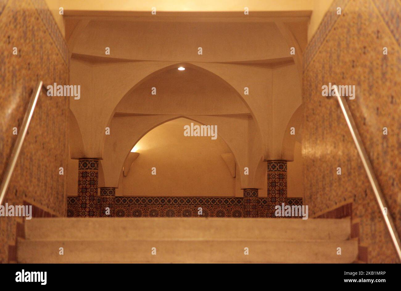 Stairs leading from the hammam (baths) inside the Hassan II Mosque in ...