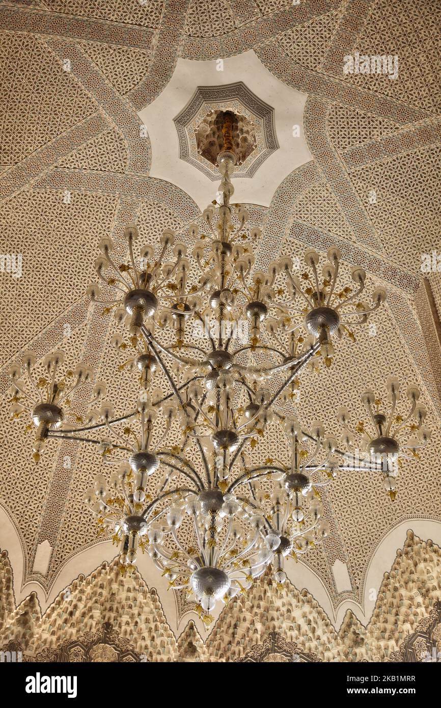 Ornate mosaic pattern adorns the ceiling inside the Hassan II Mosque in ...