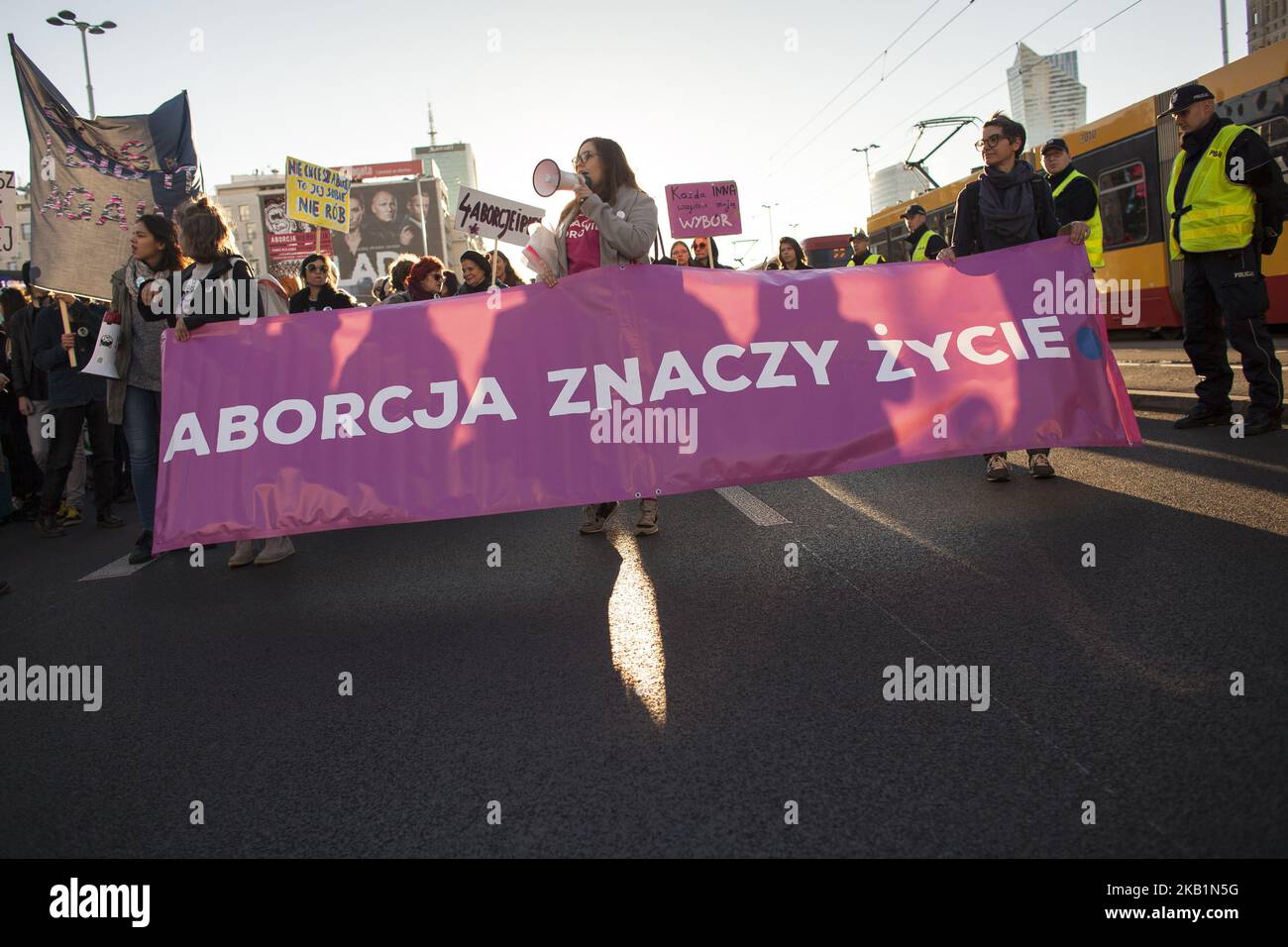 Abortion means Life banner during Pro Choice March in Warsaw on ...