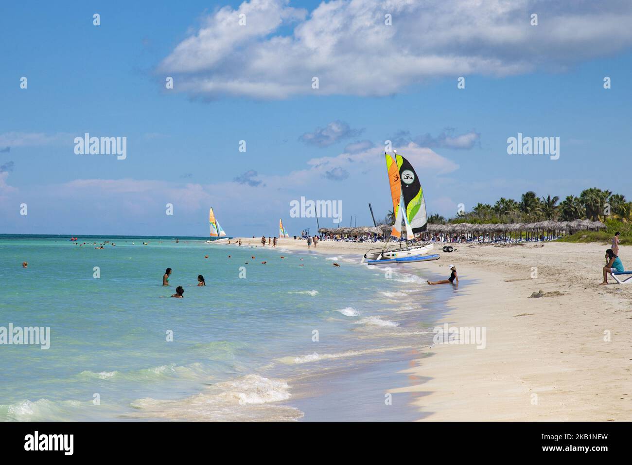 The famous beach of Varadero in Cuba with a calm turquoise ocean, white ...