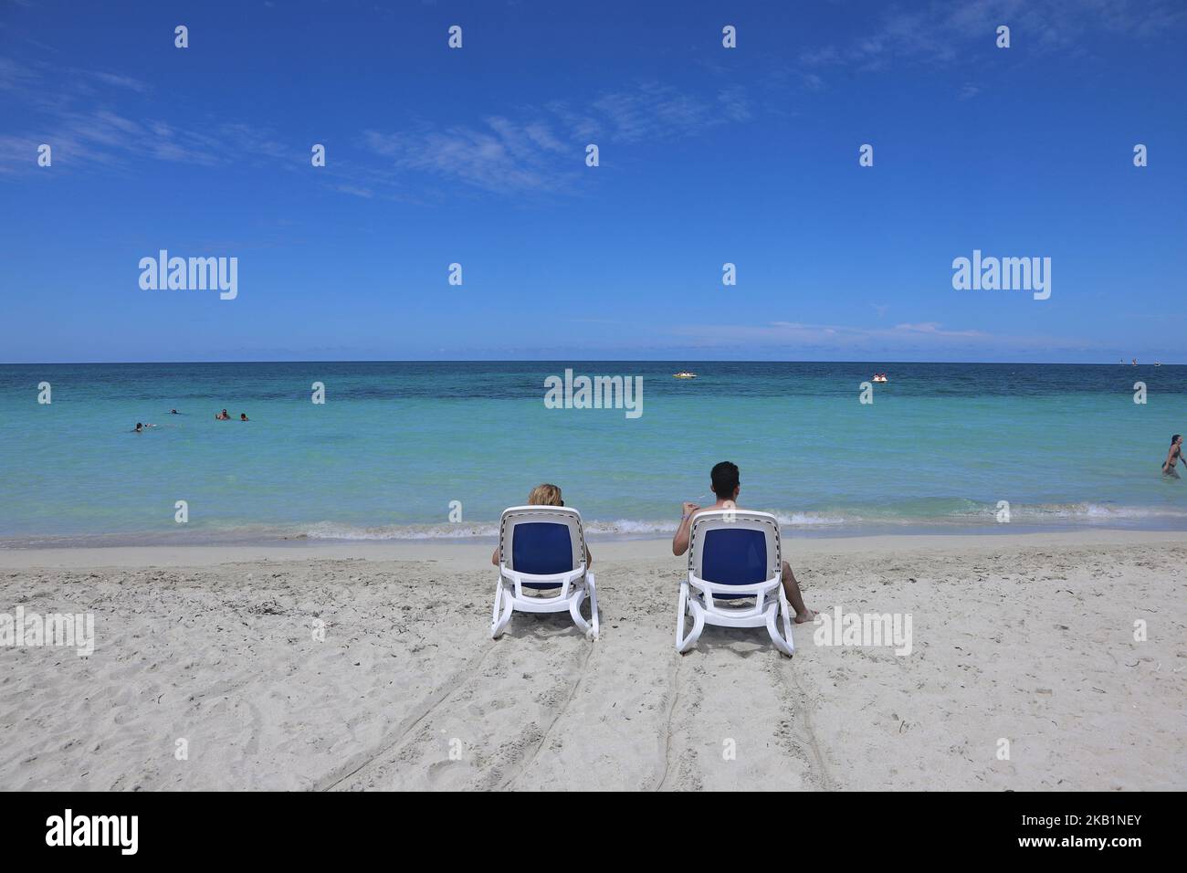 The famous beach of Varadero in Cuba with a calm turquoise ocean, white ...