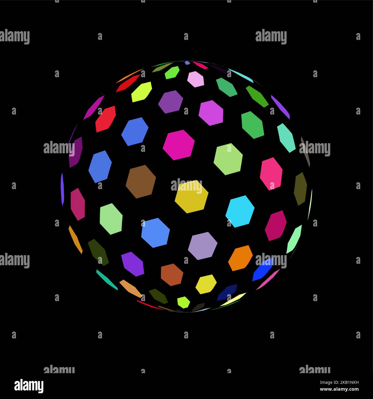 Abstract Sphere Element with Color Hexagon Pattern Envelope Isolated on Black Background Stock ...