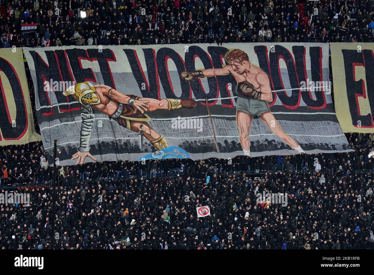 Rotterdam - Banner of Feyenoord supporters during the match between ...