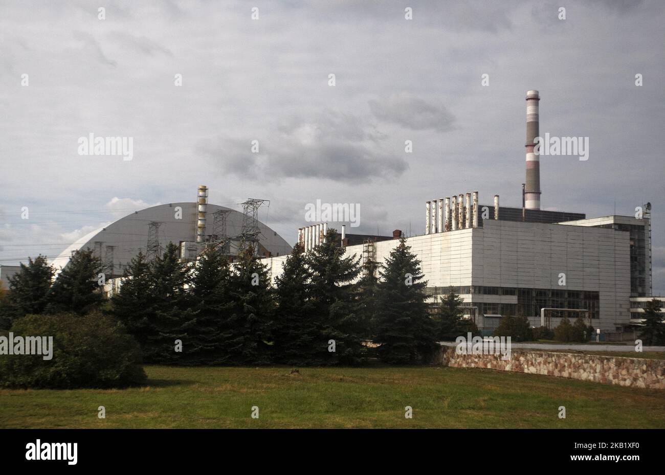 A view of the New Safe Confinement over the 4th block of the Chernobyl ...