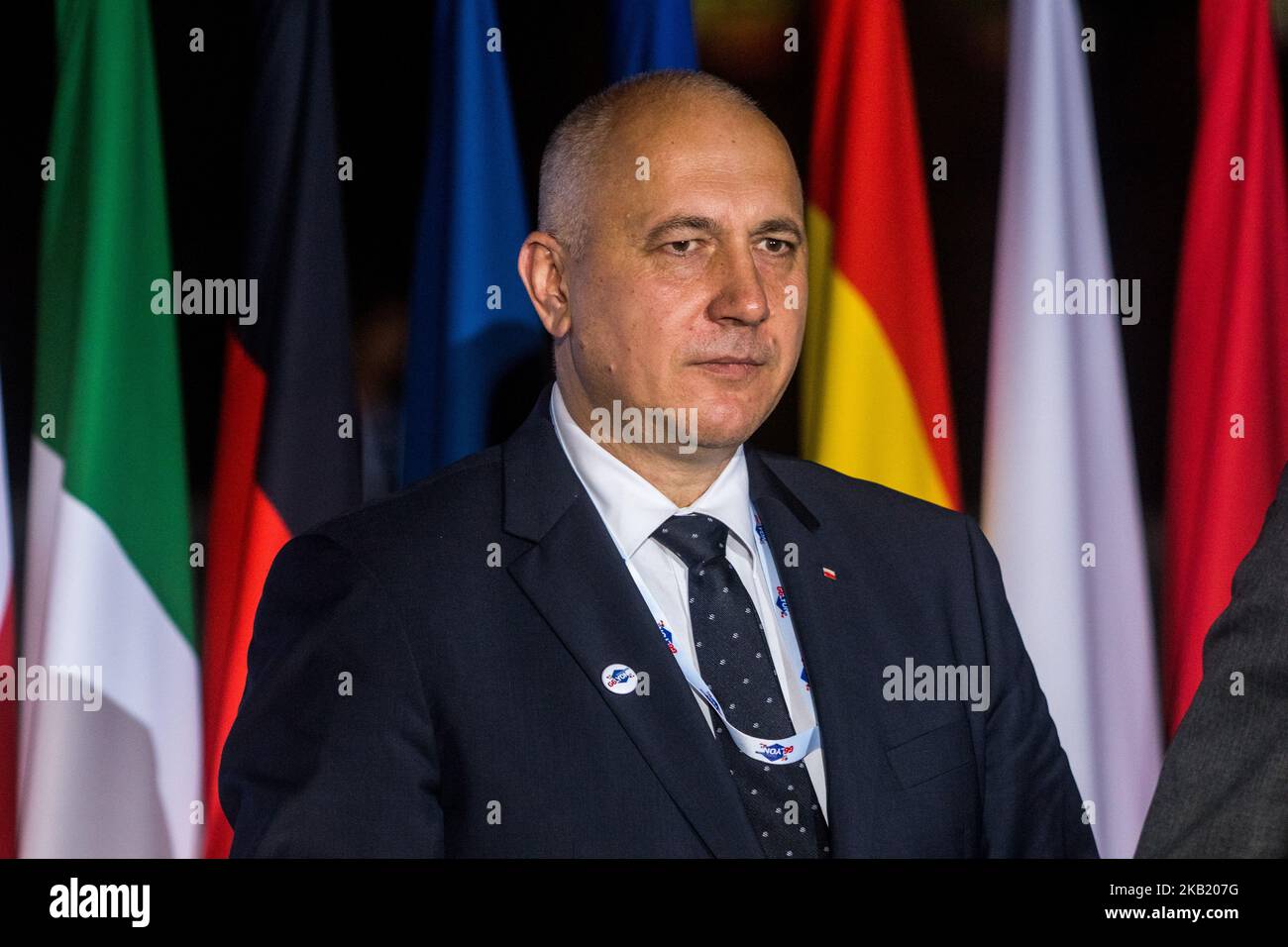Poland's interior minister Joachim Brudzinski (R) on October 8, 2018 in ...