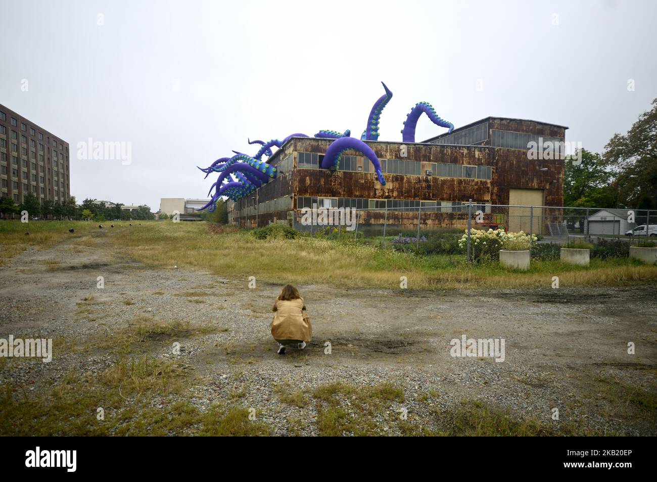 Spectators take photos of a commissioned art-work by British artist ...