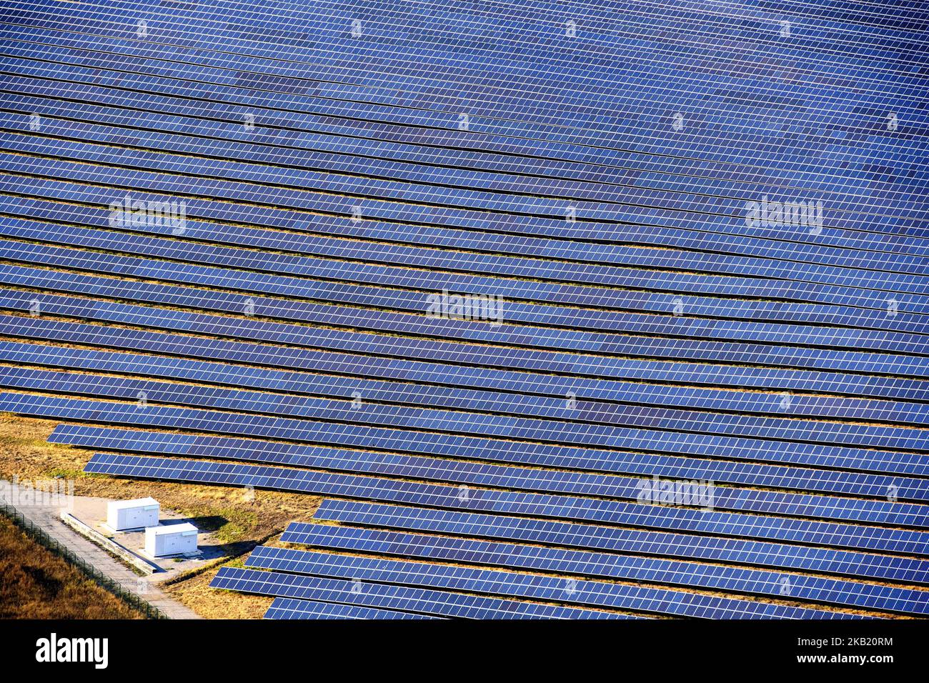 Aerial view on Solar farm, solar panels in central Ukraine on 4 October ...