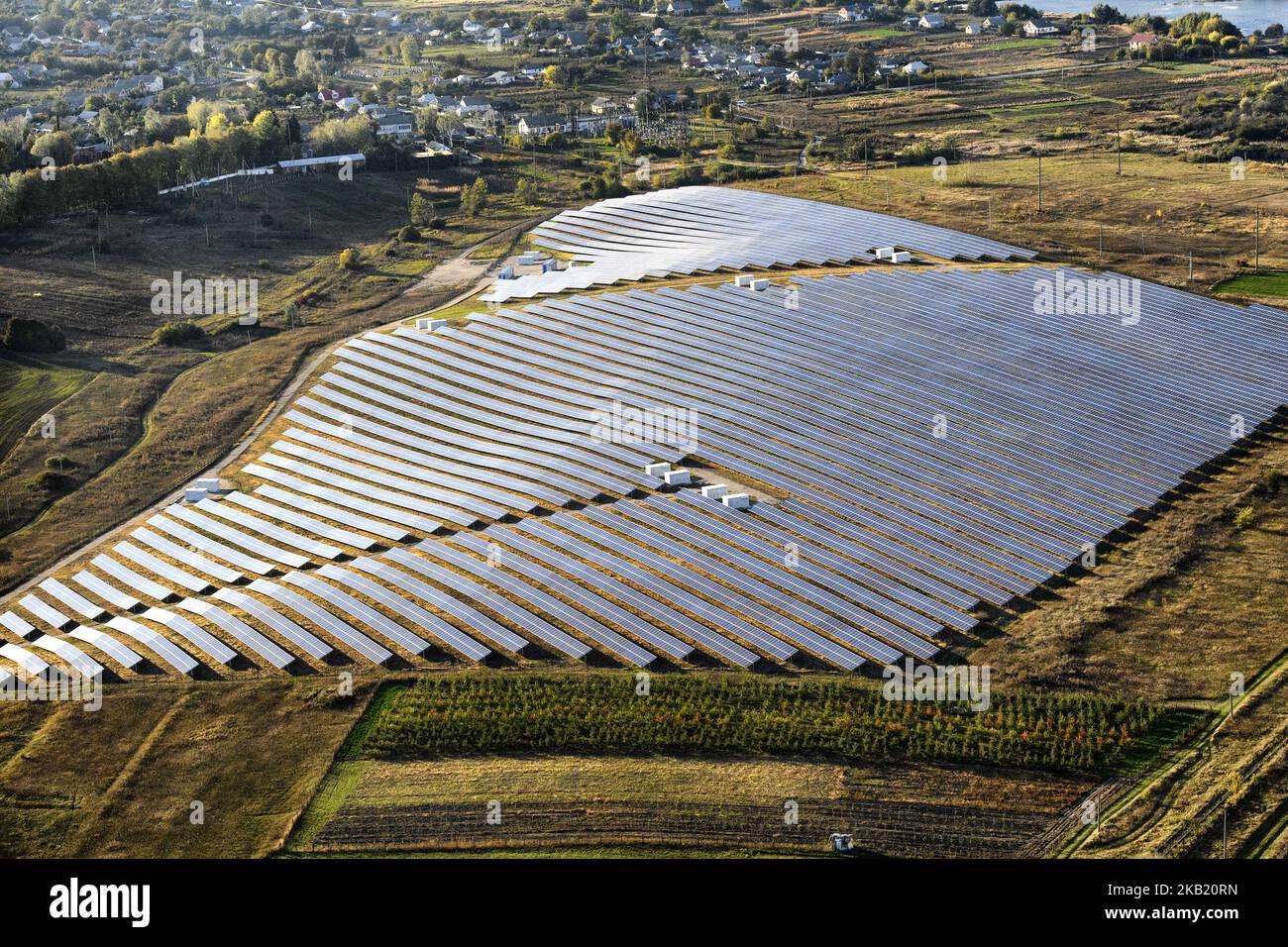 Aerial view on Solar farm, solar panels in central Ukraine on 4 October ...