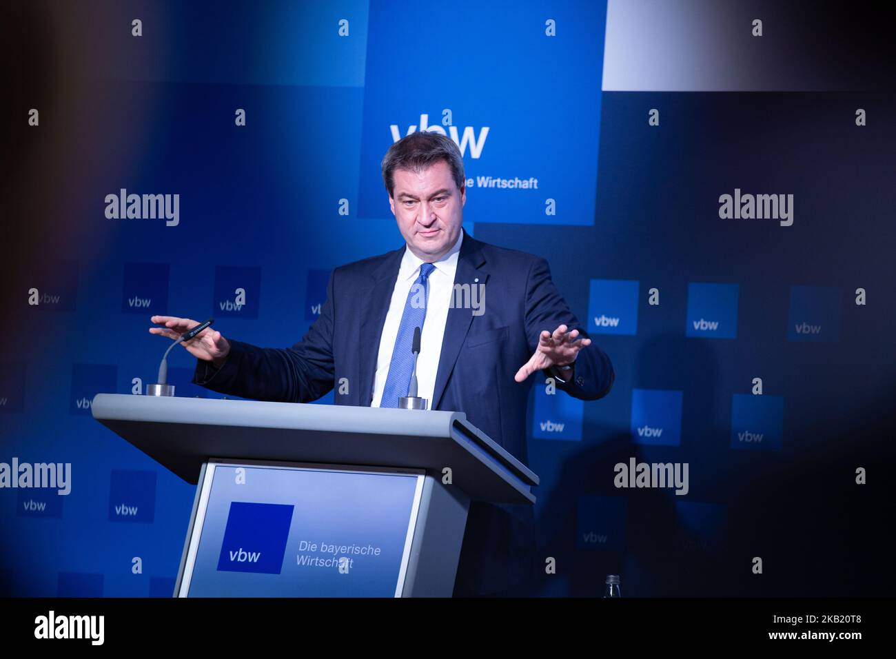 Markus Soeder holding his speech, in Munich, Germany, on October 8 ... Markus Soeder holding his speech, in Munich, Germany, on October 8 ...