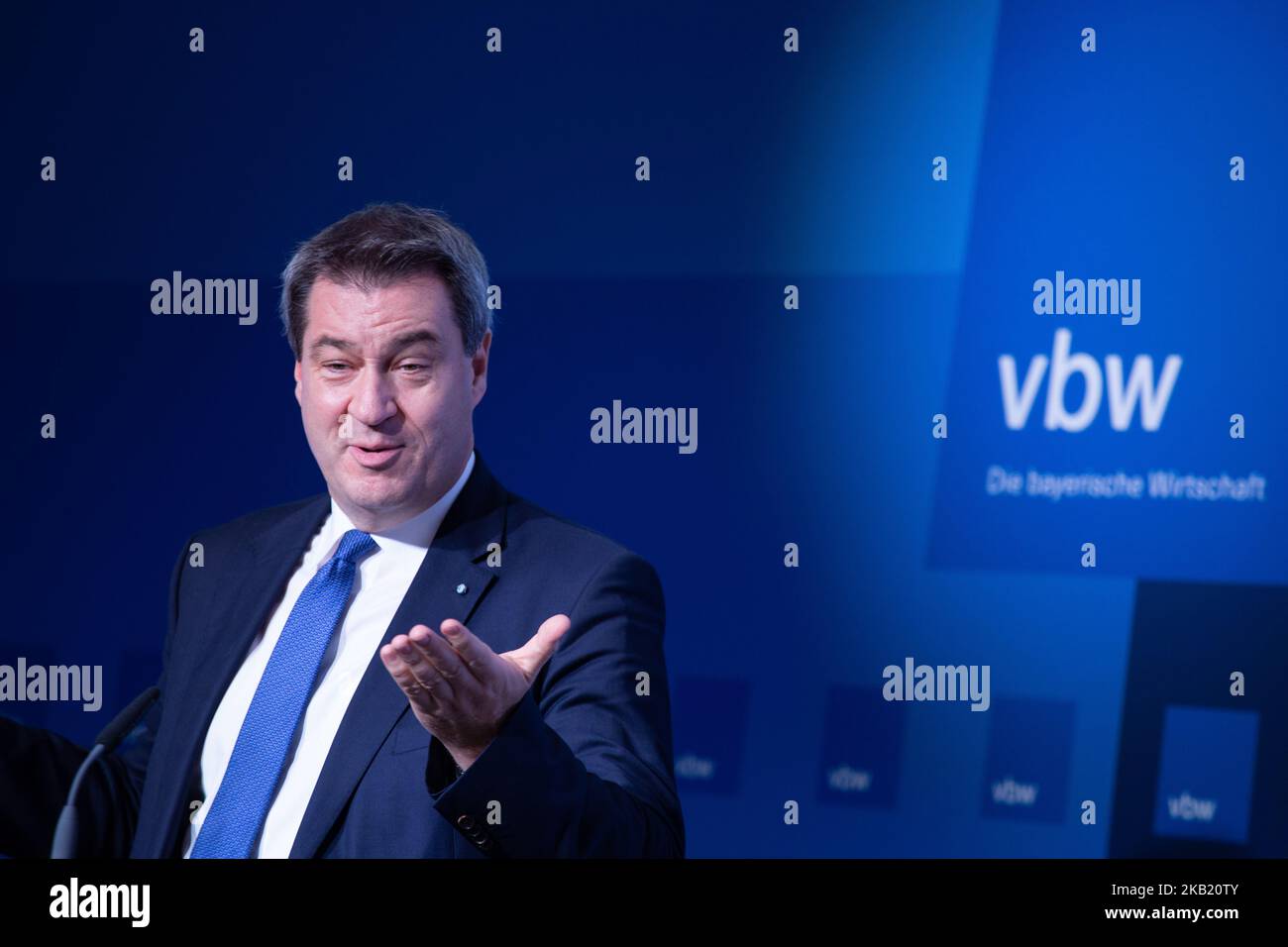 Markus Soeder holding his speech, in Munich, Germany, on October 8 ... Markus Soeder holding his speech, in Munich, Germany, on October 8 ...