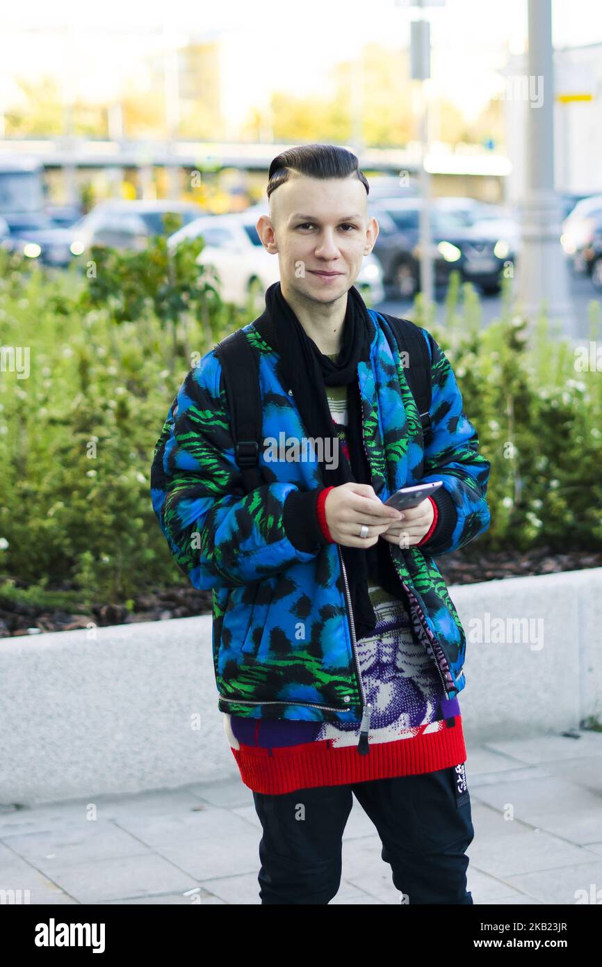 A guest is seen on street during the Mercedes Benz Fashion Week Russia ...