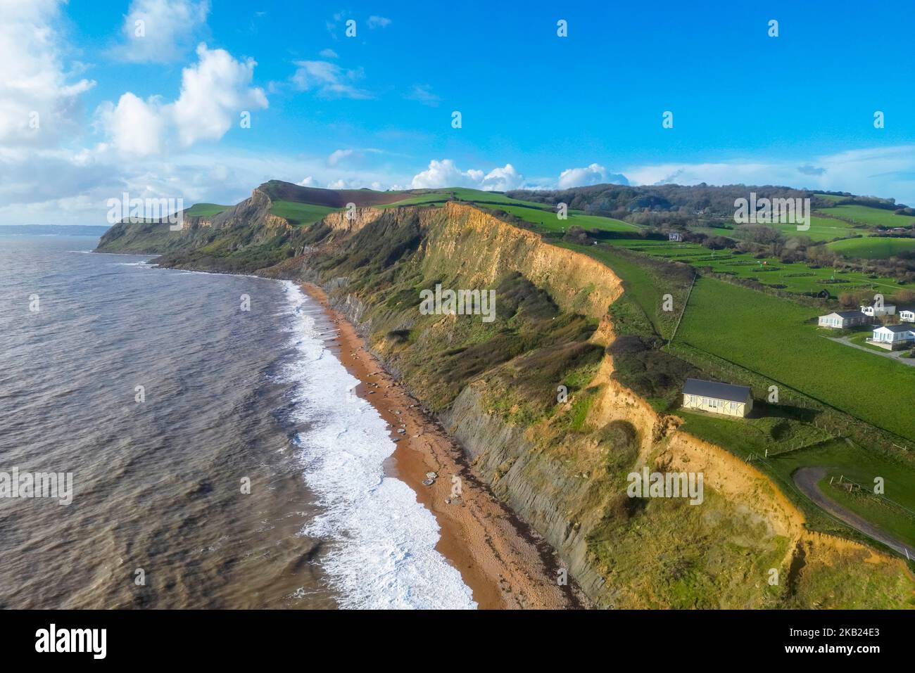 Eype, Dorset, UK. 3rd November 2022. UK Weather. View from the air of ...