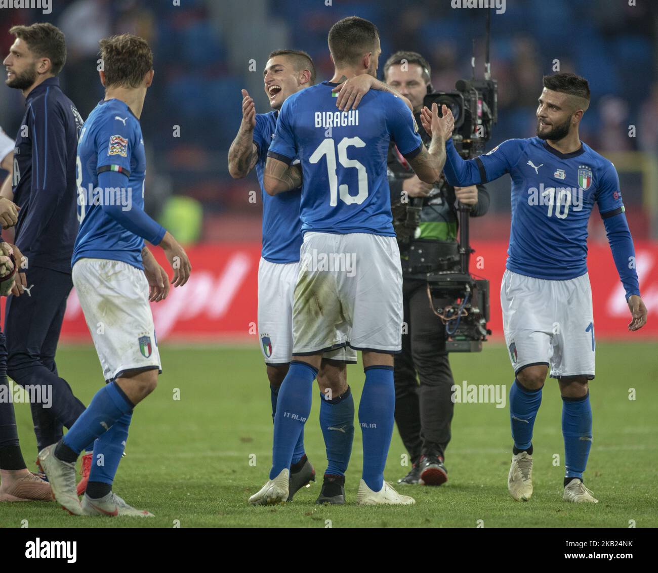 Italian players celebrate during the UEFA Nations League A match ...