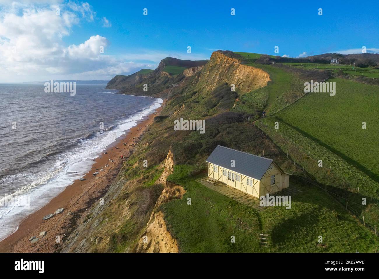 Eype, Dorset, UK. 3rd November 2022. UK Weather. View from the air of ...