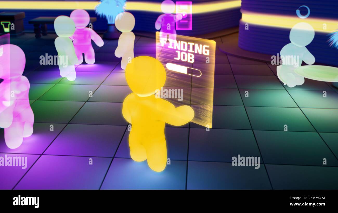 vr avatar of person is finding job online - industrial 3D illustration ...