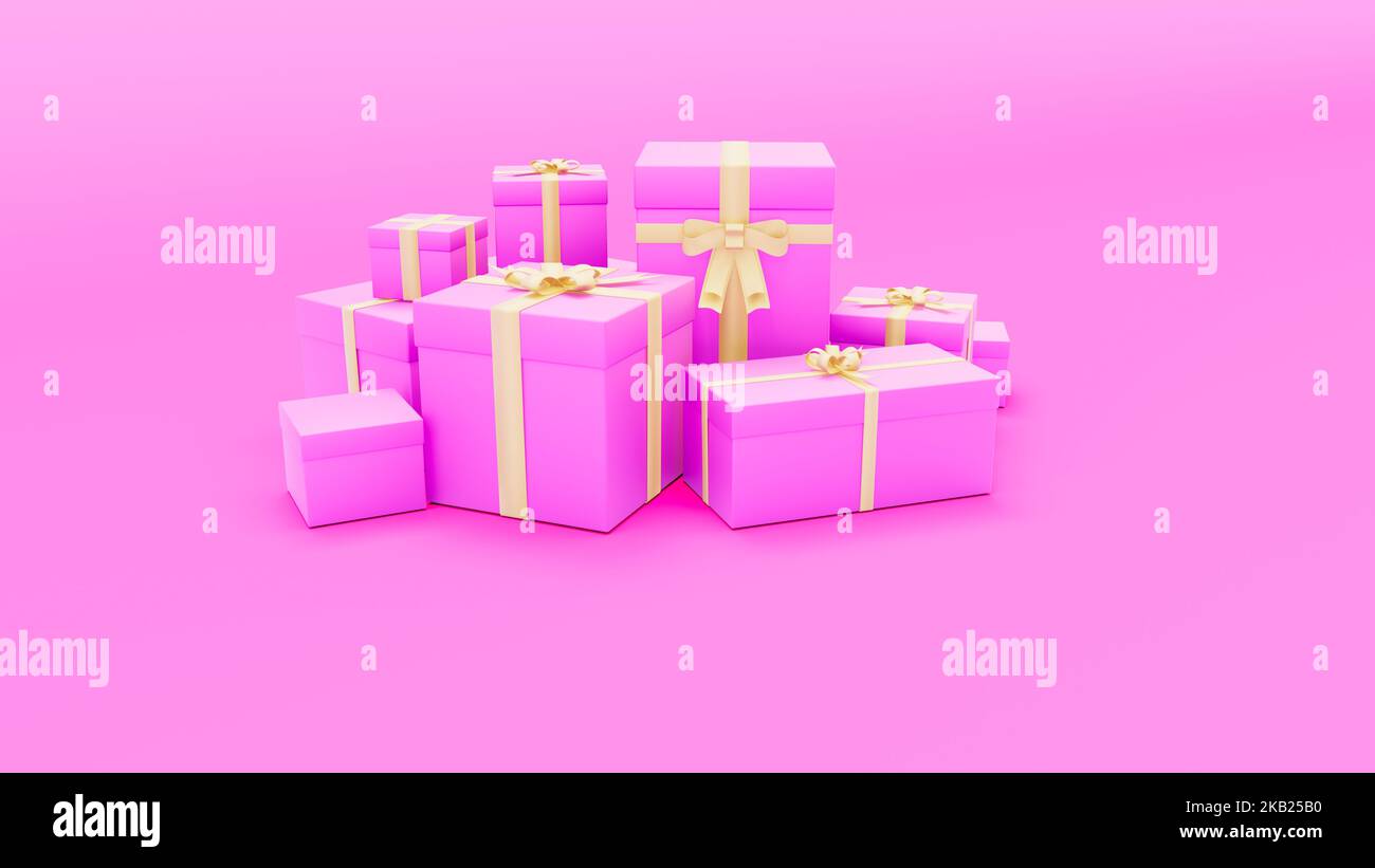 beautiful pink holiday pile of presents - object 3D illustration Stock ...
