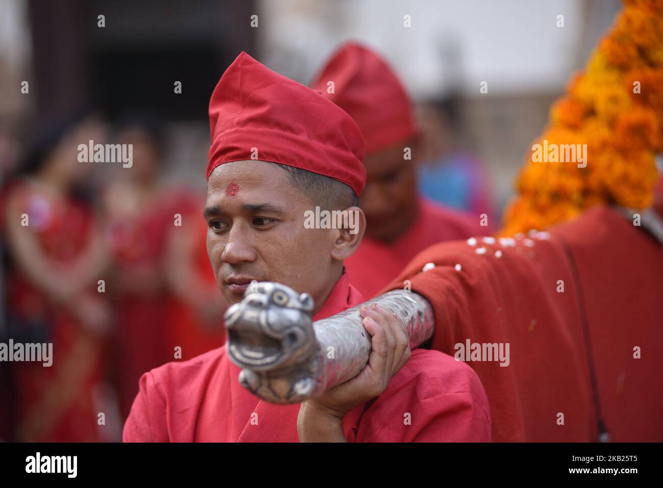 Nepalese priests along with devotees brought Fulpati festival during ...