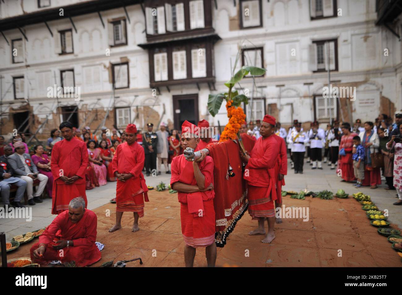 Nepalese priests along with devotees brought Fulpati festival during ...