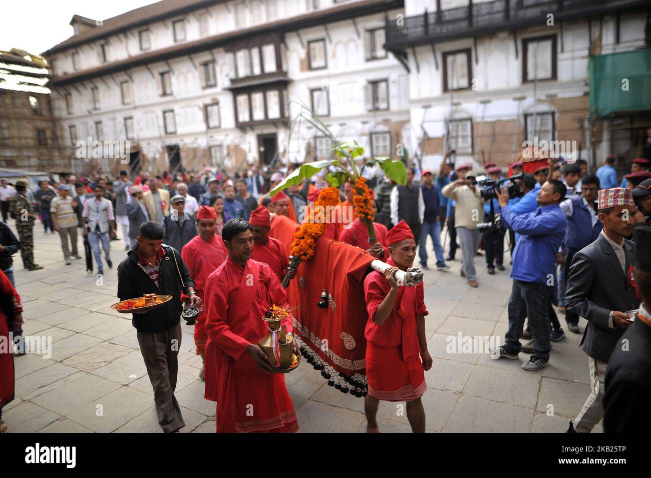 Nepalese priests along with devotees brought Fulpati festival during ...