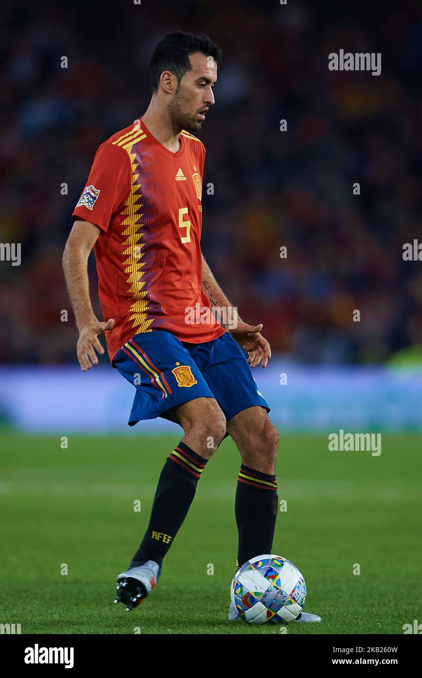 Sergio Busquets of Spain with the ball during the UEFA Nations League A ...