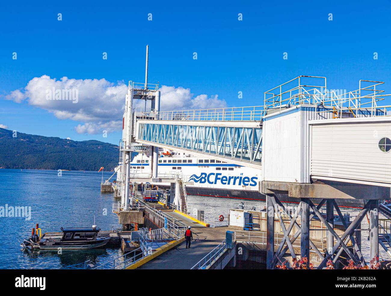 A BC passenger ferry arriving at the dock in Swartz Bay on Vancouver ...
