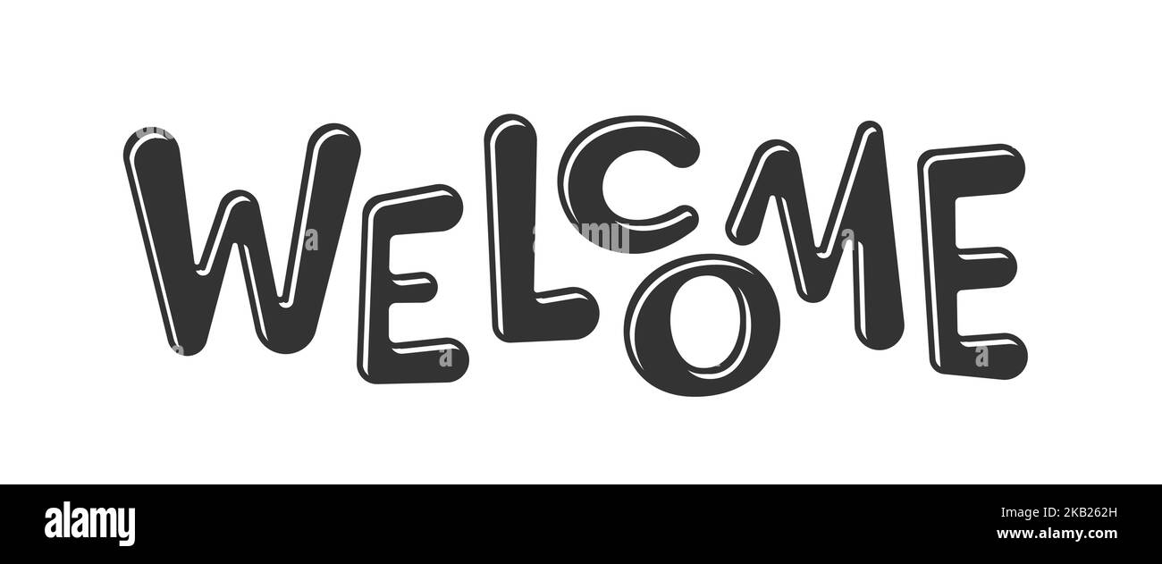 Welcome slogan cute hand drawn text. Black glossy housewarming banner ...