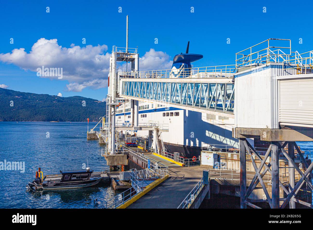 A BC passenger ferry arriving at the dock in Swartz Bay on Vancouver ...