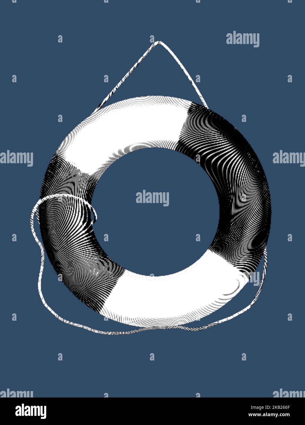 Lifebuoy engraving. A realistic illustration of a lifebuoy. Black and ...