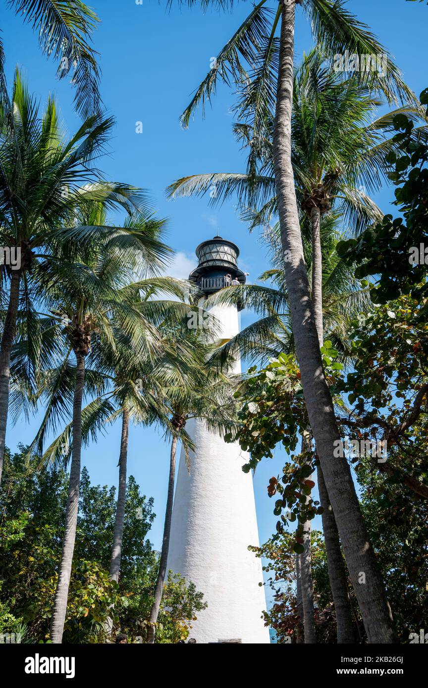 Cape Florida Lighthouse, Palm trees, Sunny day - Key Biscayne Stock ...