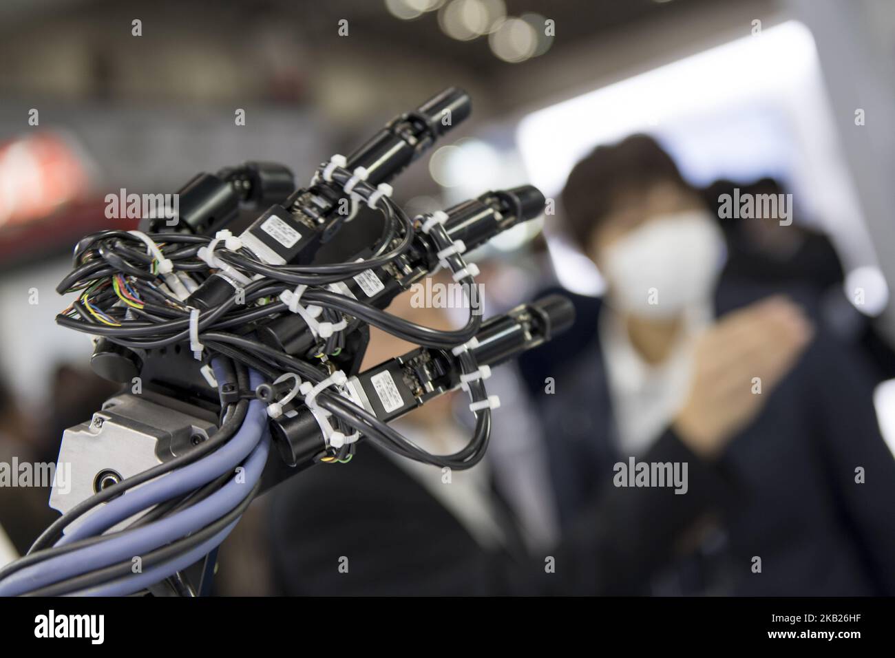The hand of an industrial robot during the Japan Robot Week 2018 at ...