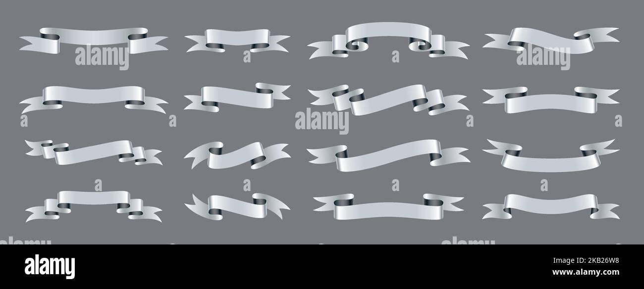 Ribbon silver satin glossy set. Luxury vintage title text frame banner ...