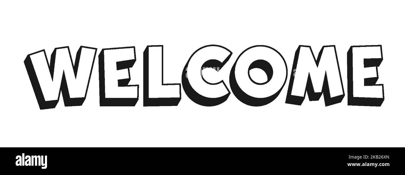 Welcome inscription lettering. Black typography banner header flat sign ...