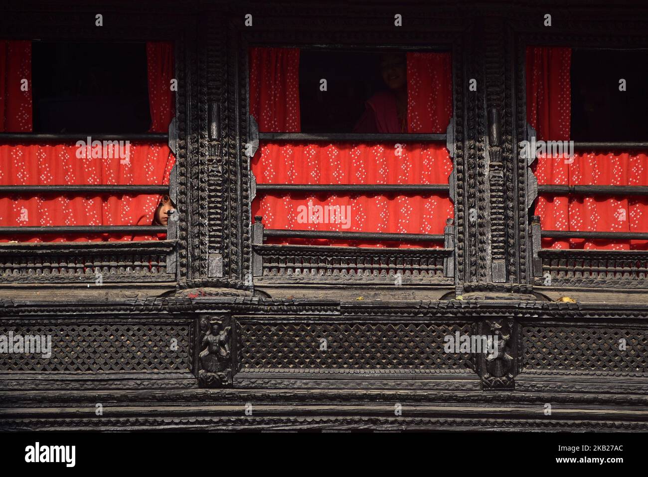 Living goddess of Nepal Trishna Shakya peeps the Dashain Festival ...