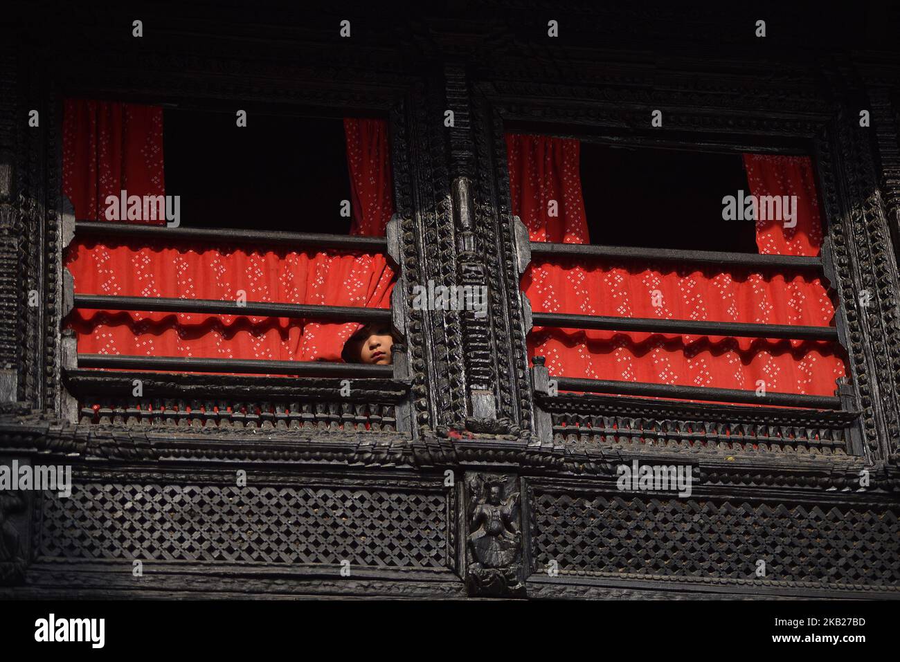Living goddess of Nepal Trishna Shakya peeps the Dashain Festival ...