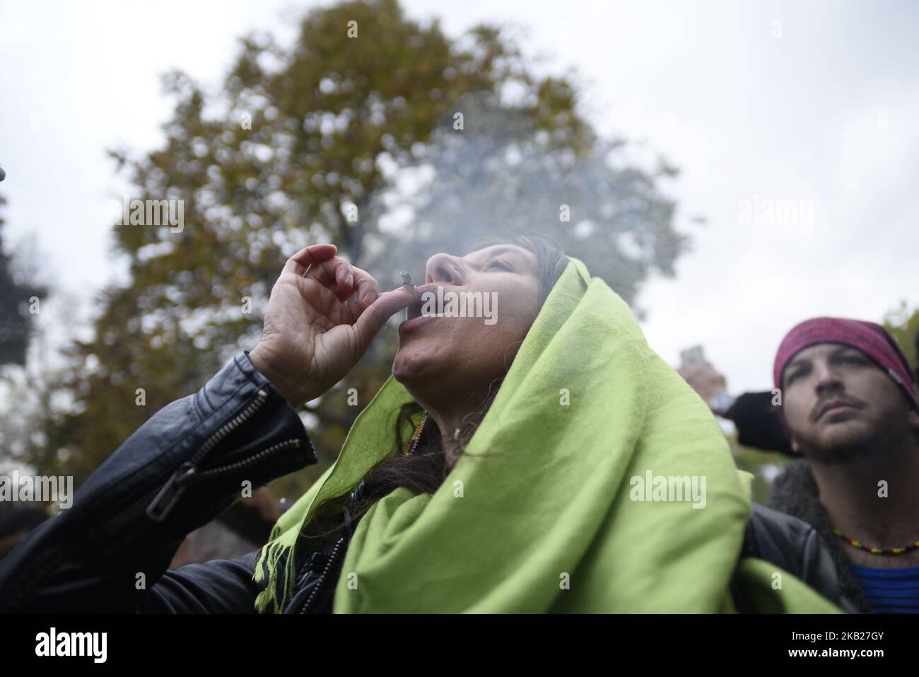 A pot smoker smoking marijuana during the Cannabis Legalization Day ...